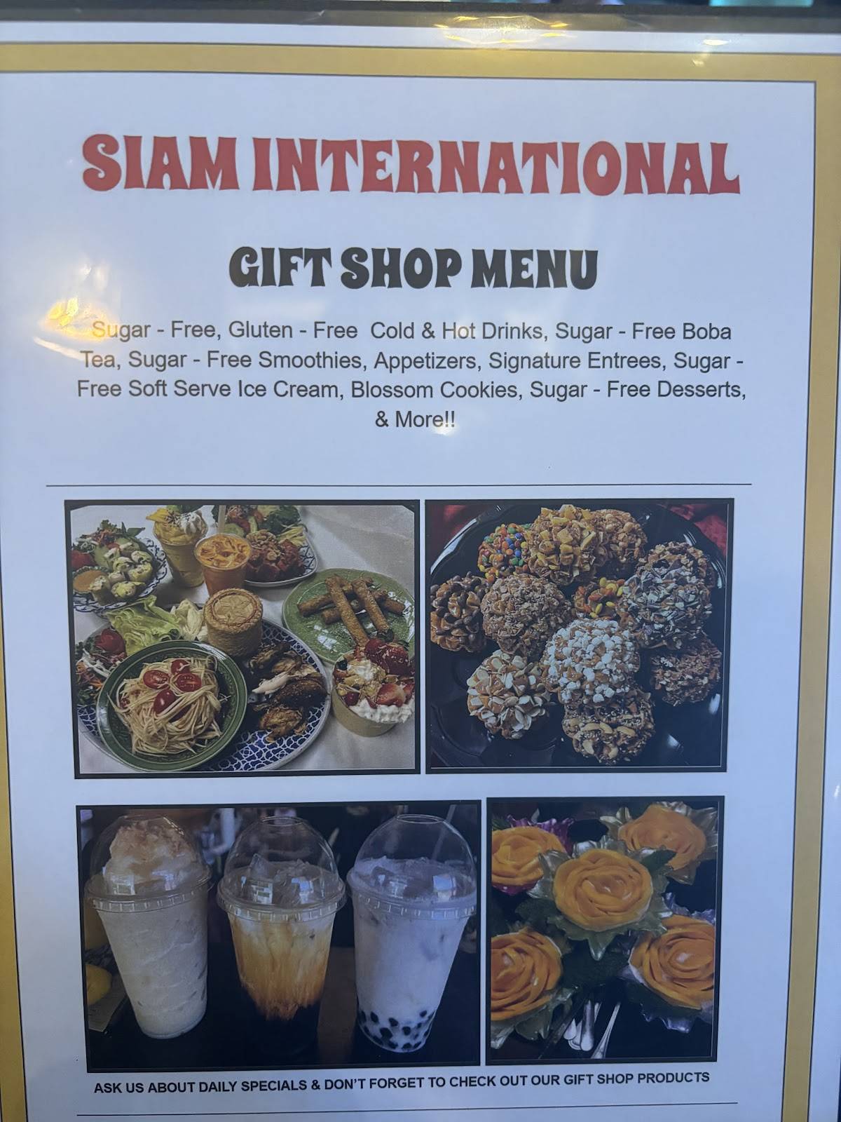 Menu at Siam Thai Restaurant, Pensacola