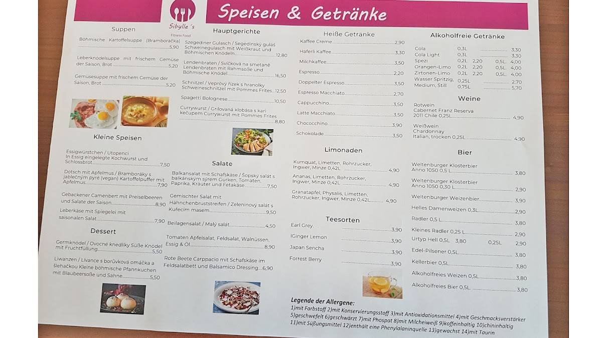 Menu au Restaurant Sibylle, Neualbenreuth