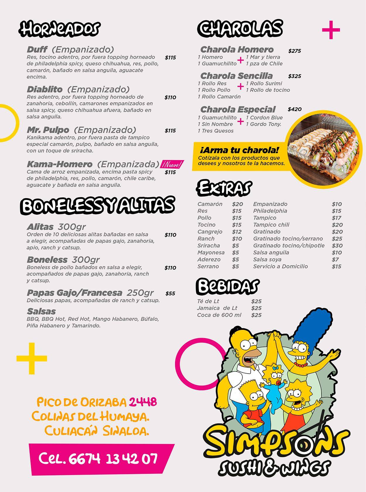 Carta del restaurante Simpsons Sushi & Wings, Culiacán Rosales