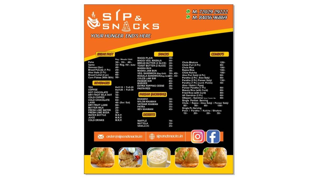 Menu at Sip and Snacks, Ahmedabad