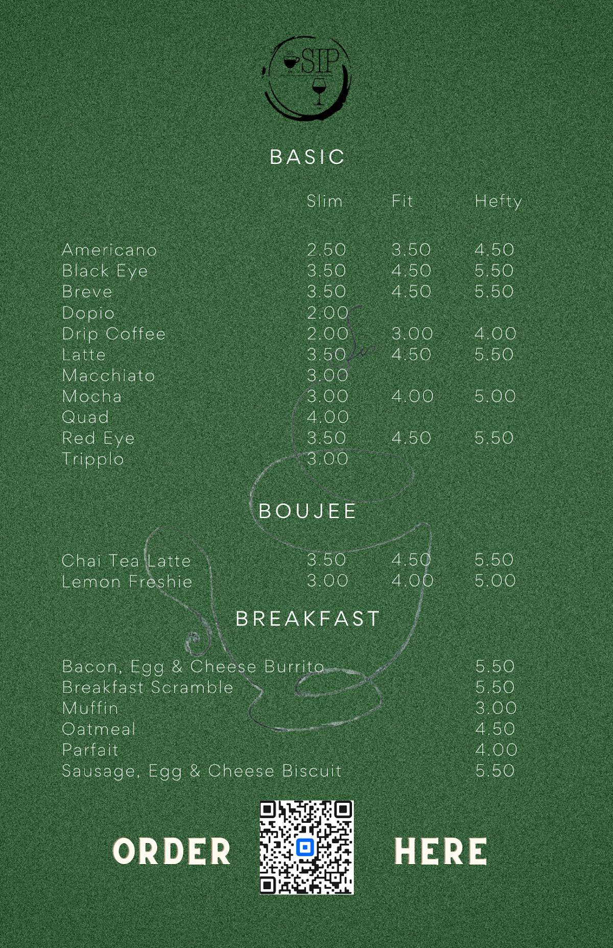 Menu at Sip at Selah, Norman