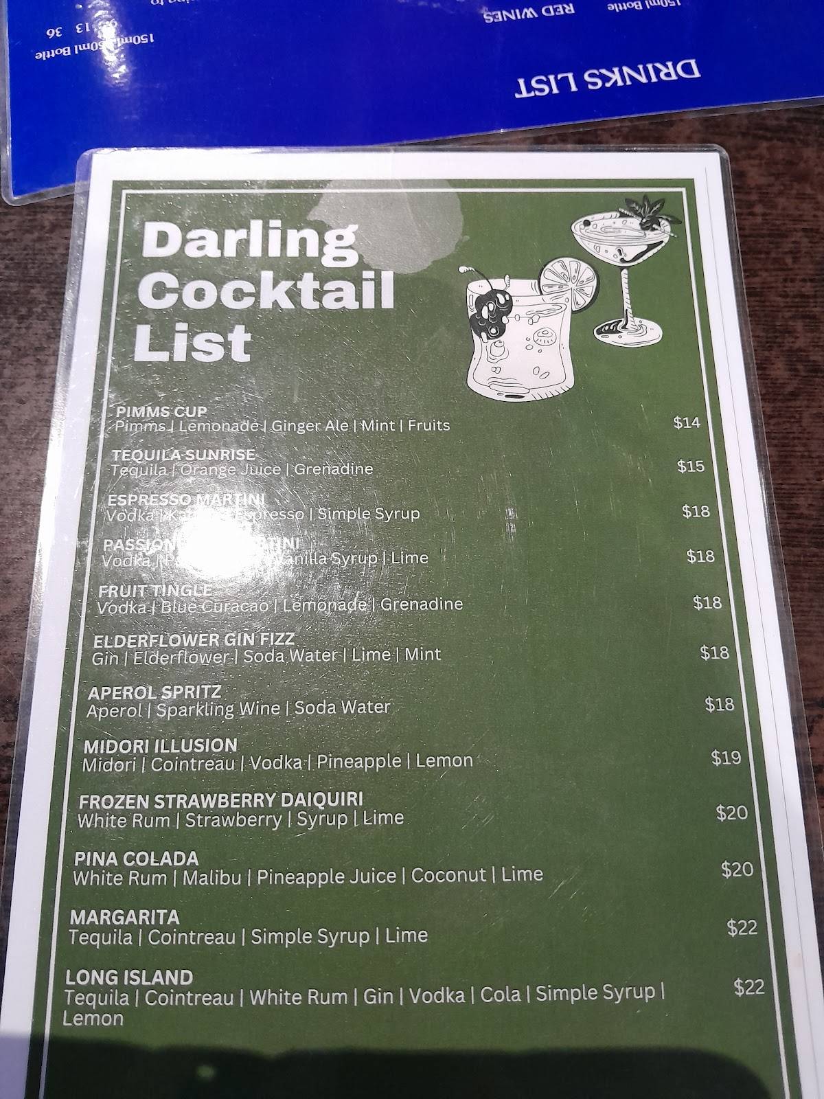 Menu at Sir Charles Darling Hotel restaurant, Geelong