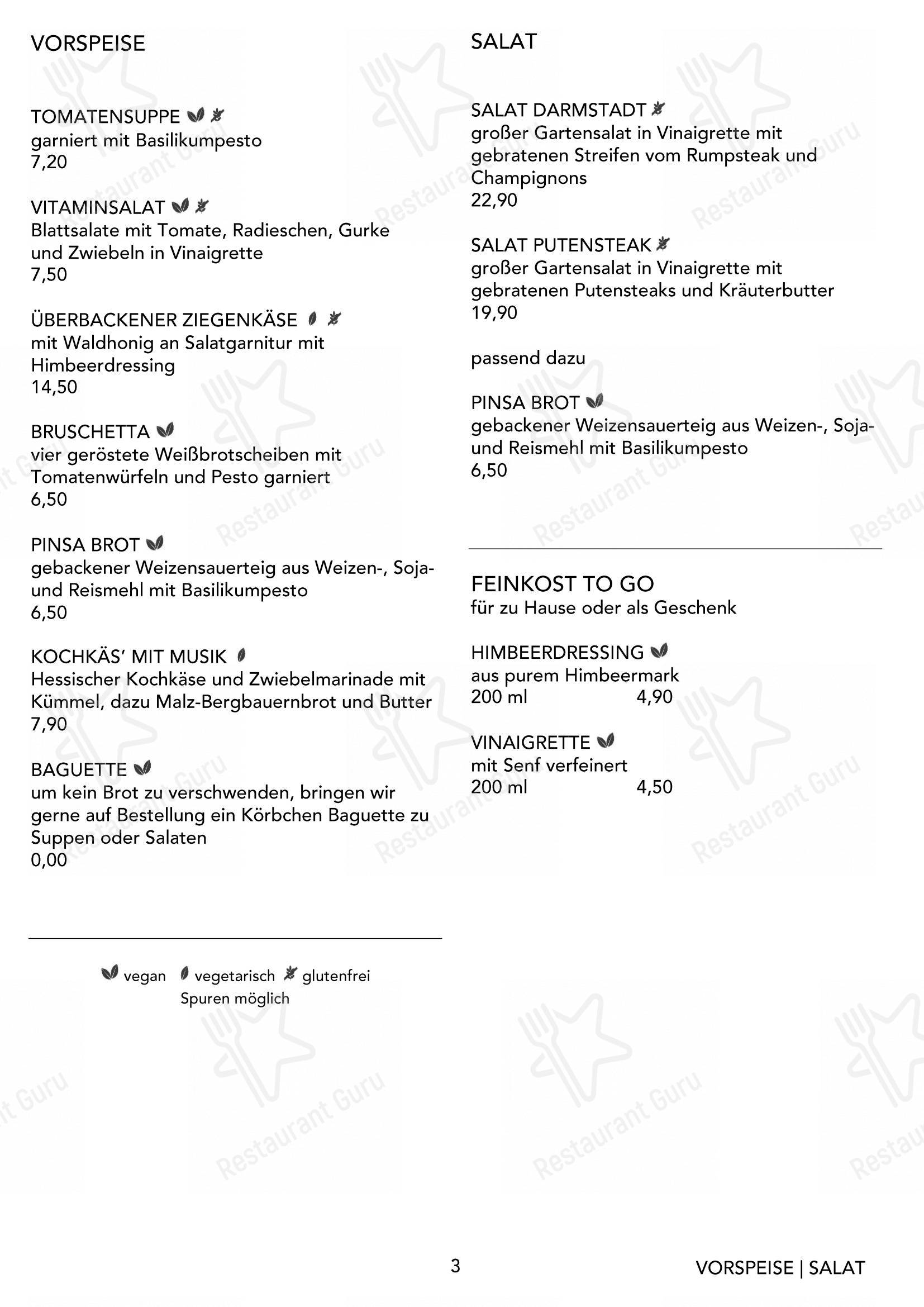 Speisekarte von Restaurant Sitte, Darmstadt