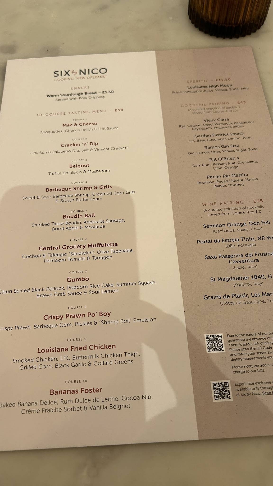 Menu at Six by Nico London restaurant, London