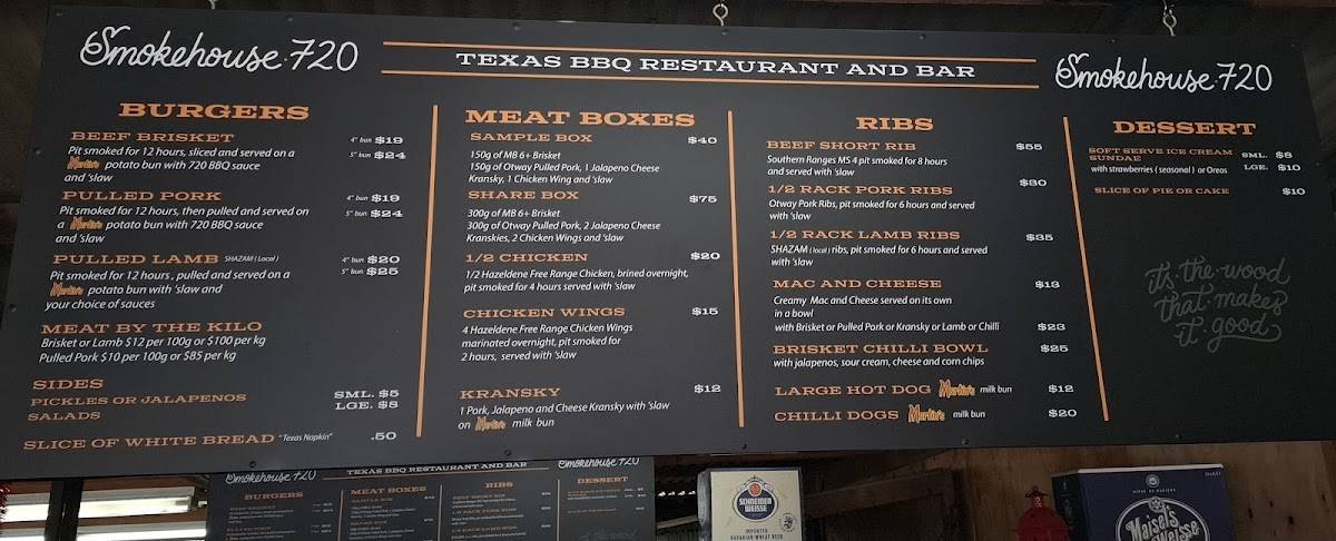 Menu at Smokehouse 720 restaurant, Bacchus Marsh