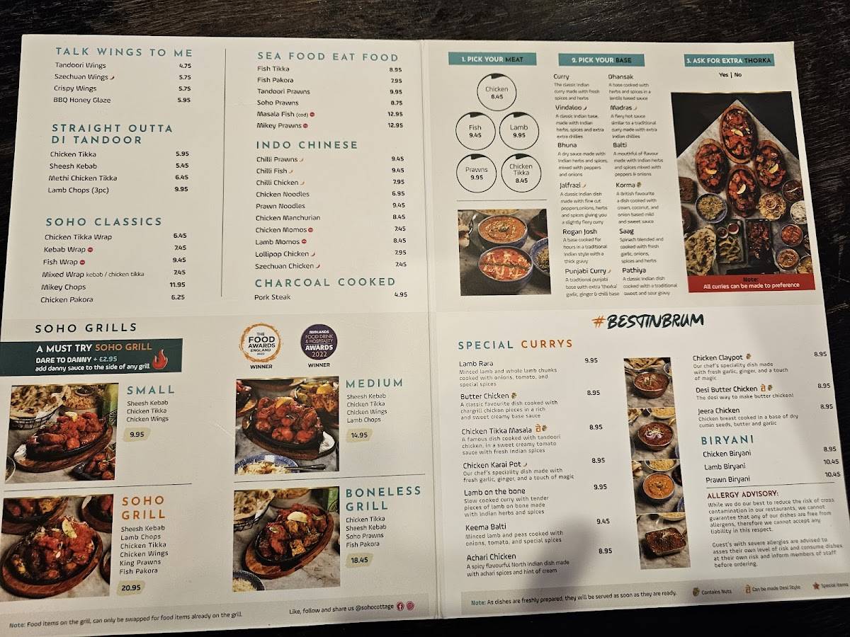 Menu at Soho Cottage restaurant, Oldbury