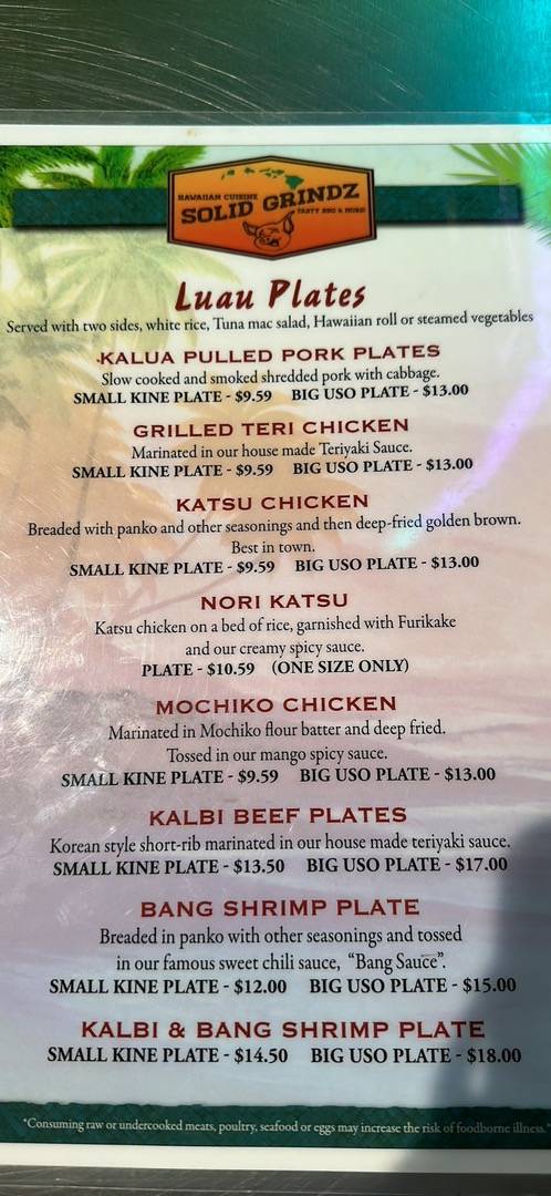 Menu at Solid Grindz Hawaiian BBQ, Tucson
