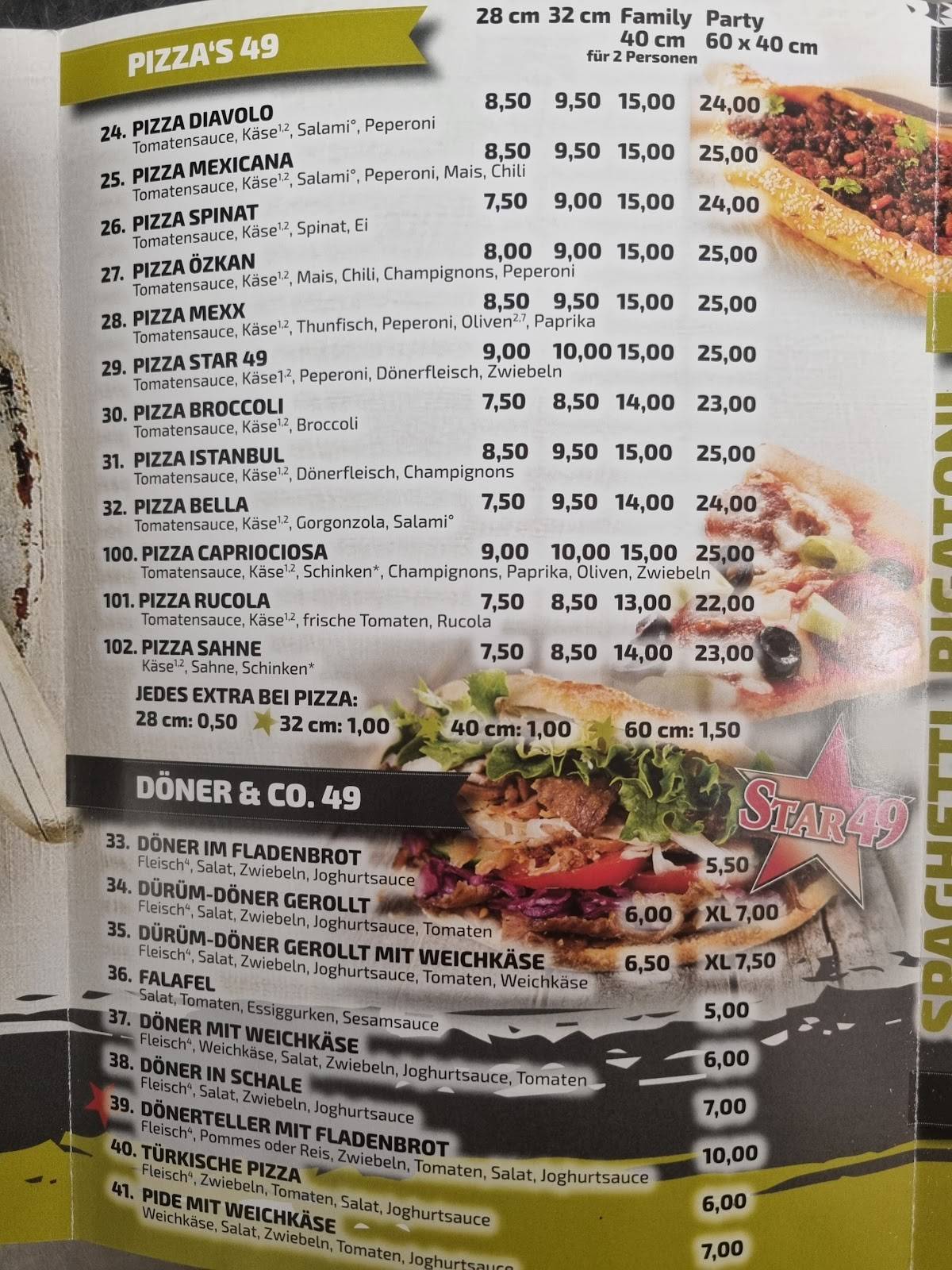 Speisekarte von Star 49 Pizza Döner Express, Burghausen