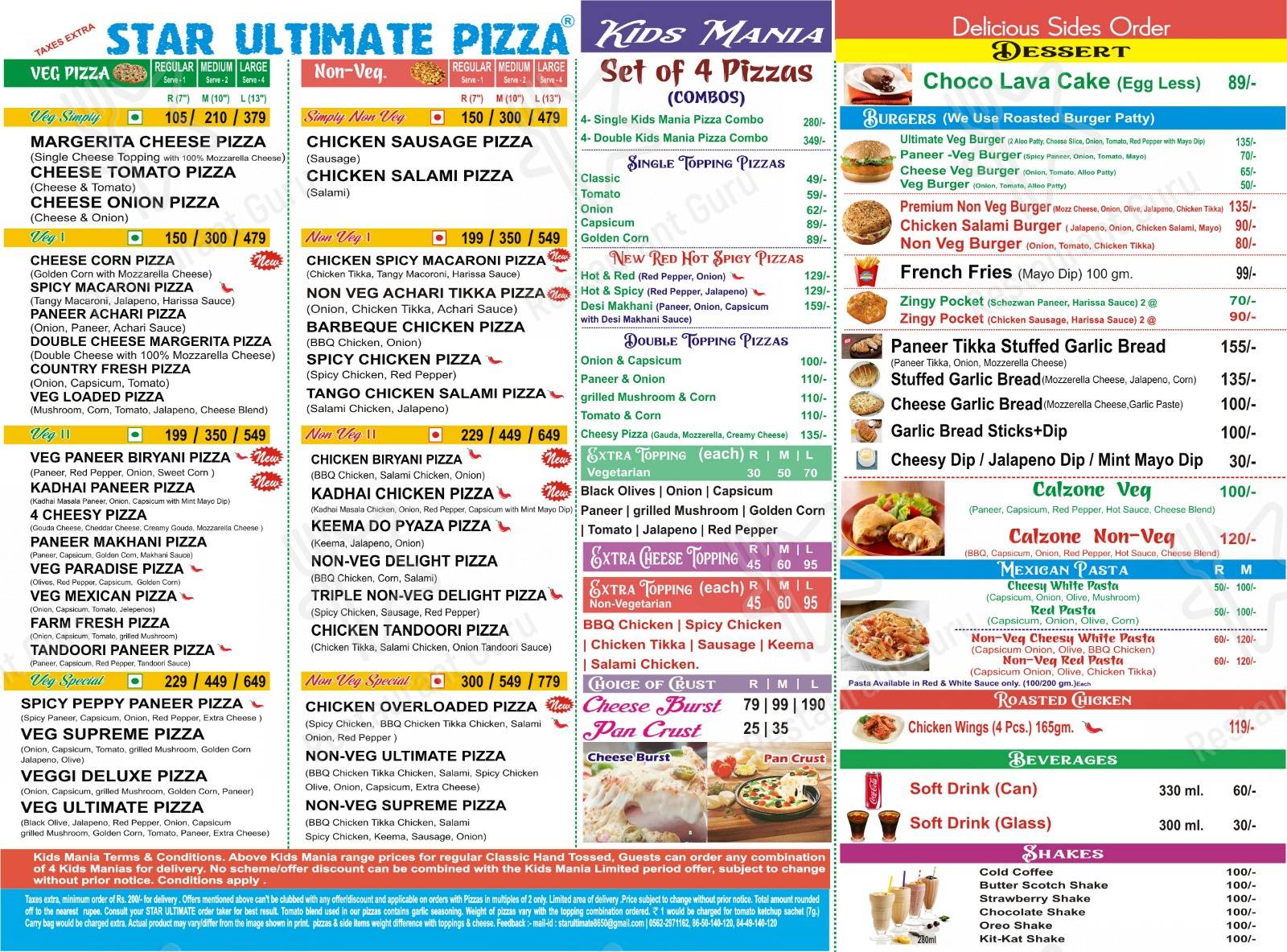 Menu at Star ultimate pizza family restaurant sikandra-bodla, Agra