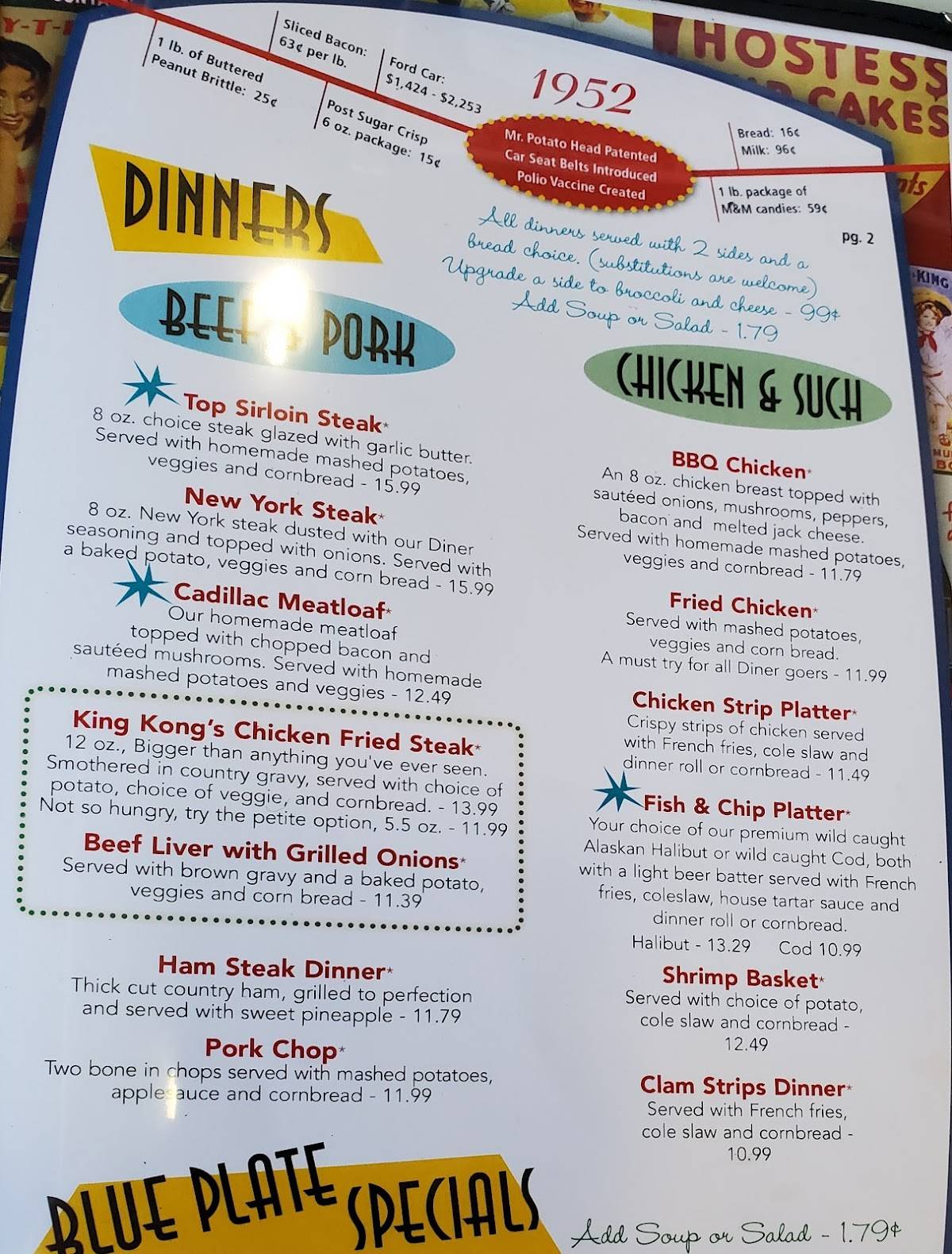Menu at Stardust Diner cafe, Vancouver