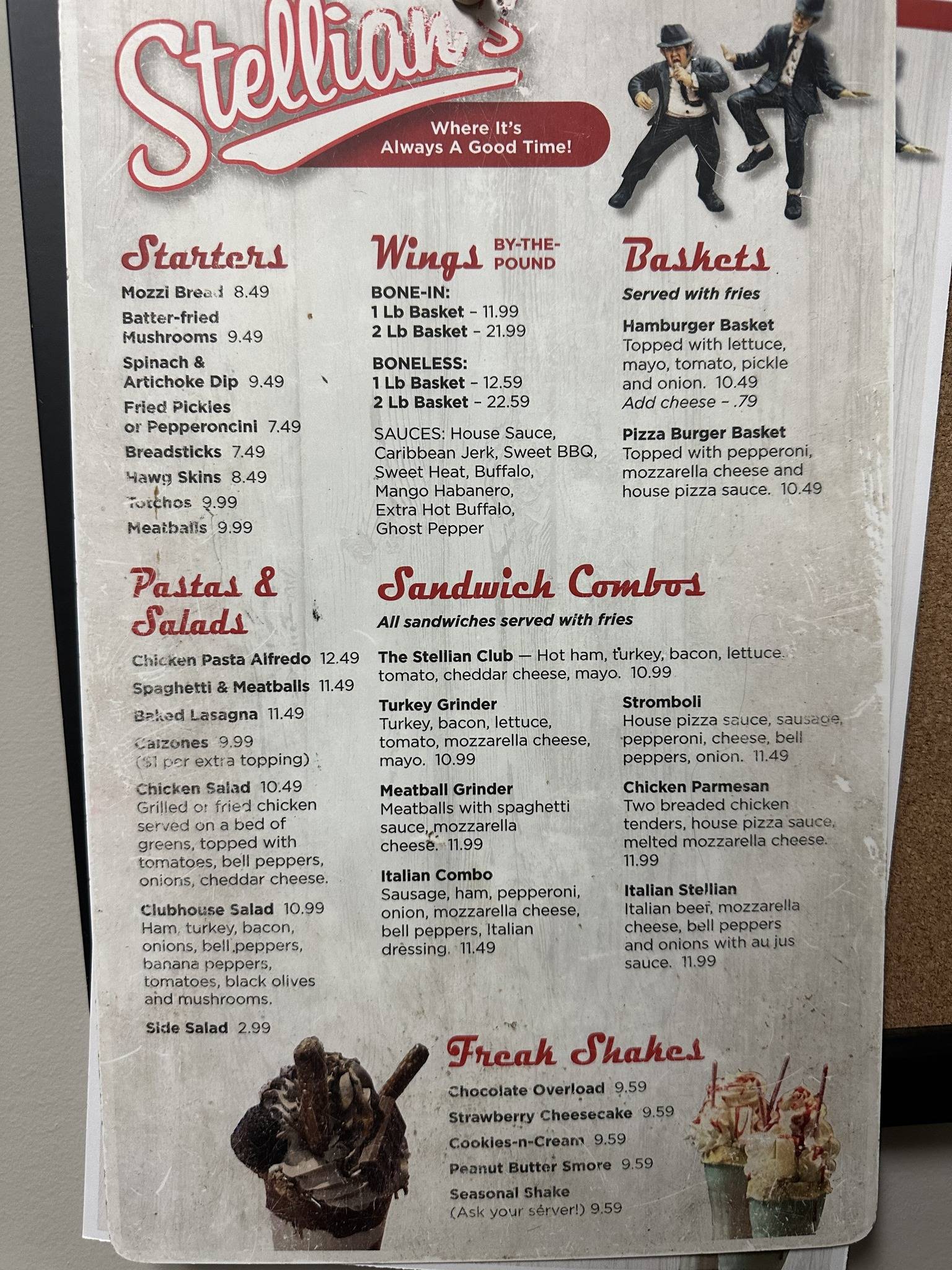 Menu at Stellian's restaurant, Central City