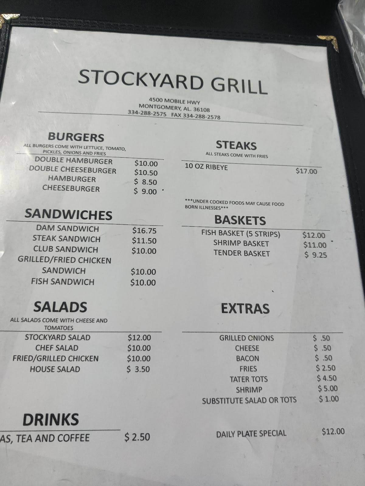 Menu at Stockyard Grill restaurant, Montgomery