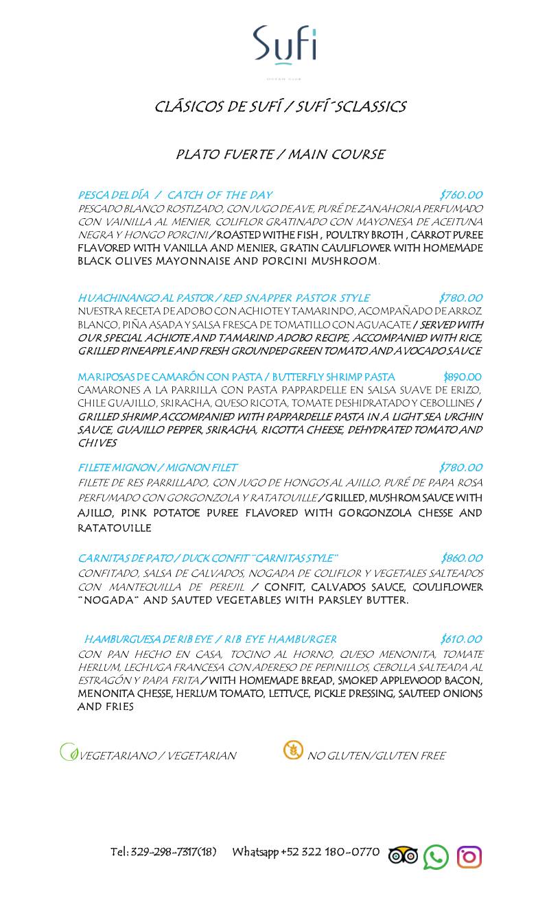 Menu at Restaurant Sufi, Punta de Mita