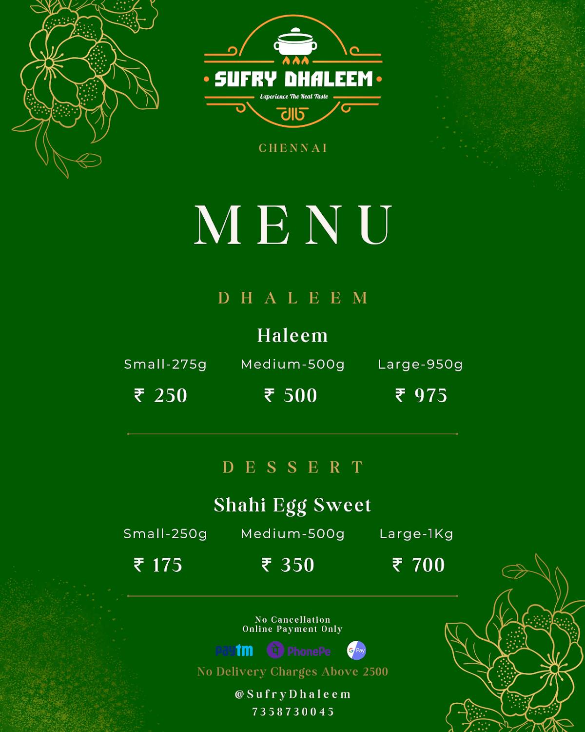 Menu at Sufry Dhaleem (Haleem), Chennai