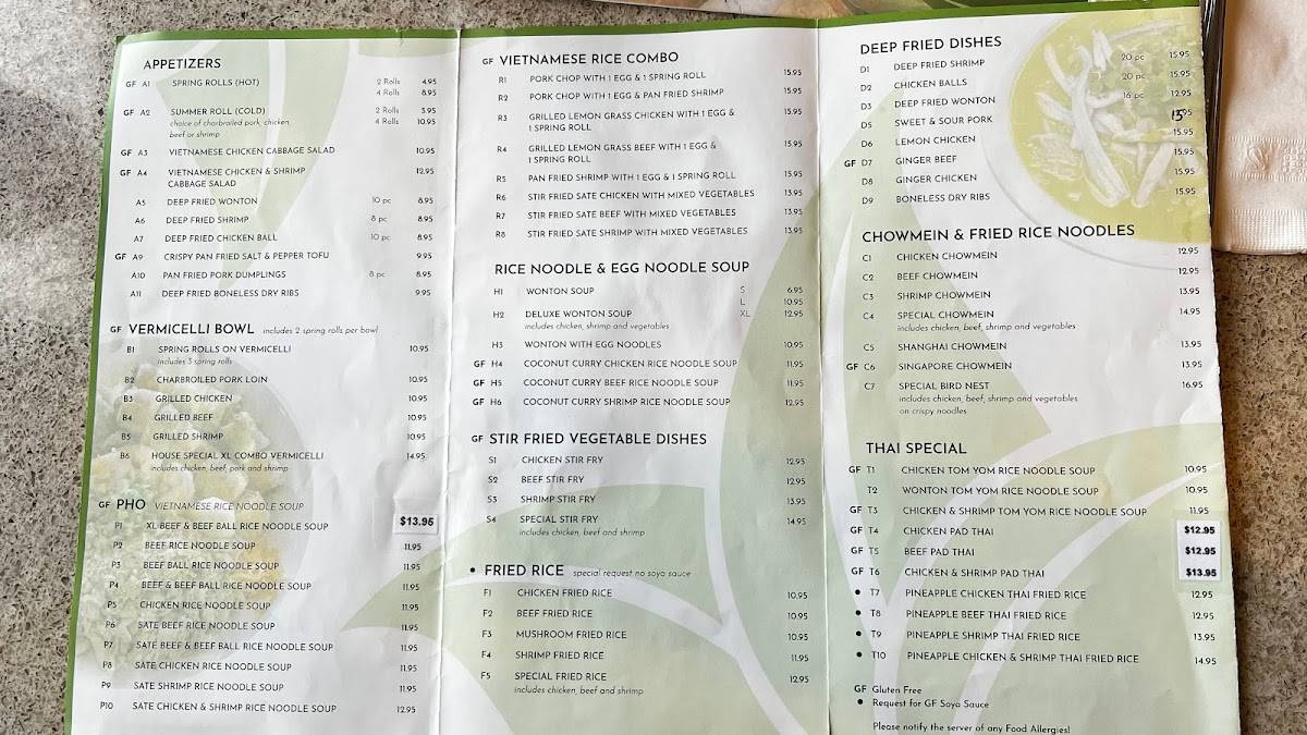 Menu at Summer Roll Restaurant, Saskatoon