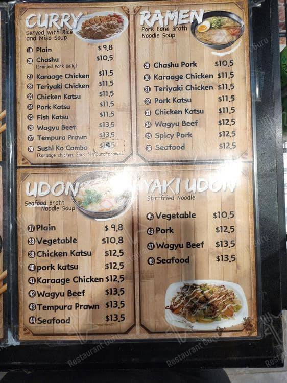 Menu at Sushi Ko restaurant, Haymarket