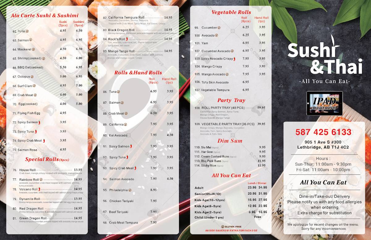 Menu at Sushi&Thai Medicine Hat restaurant, Medicine Hat