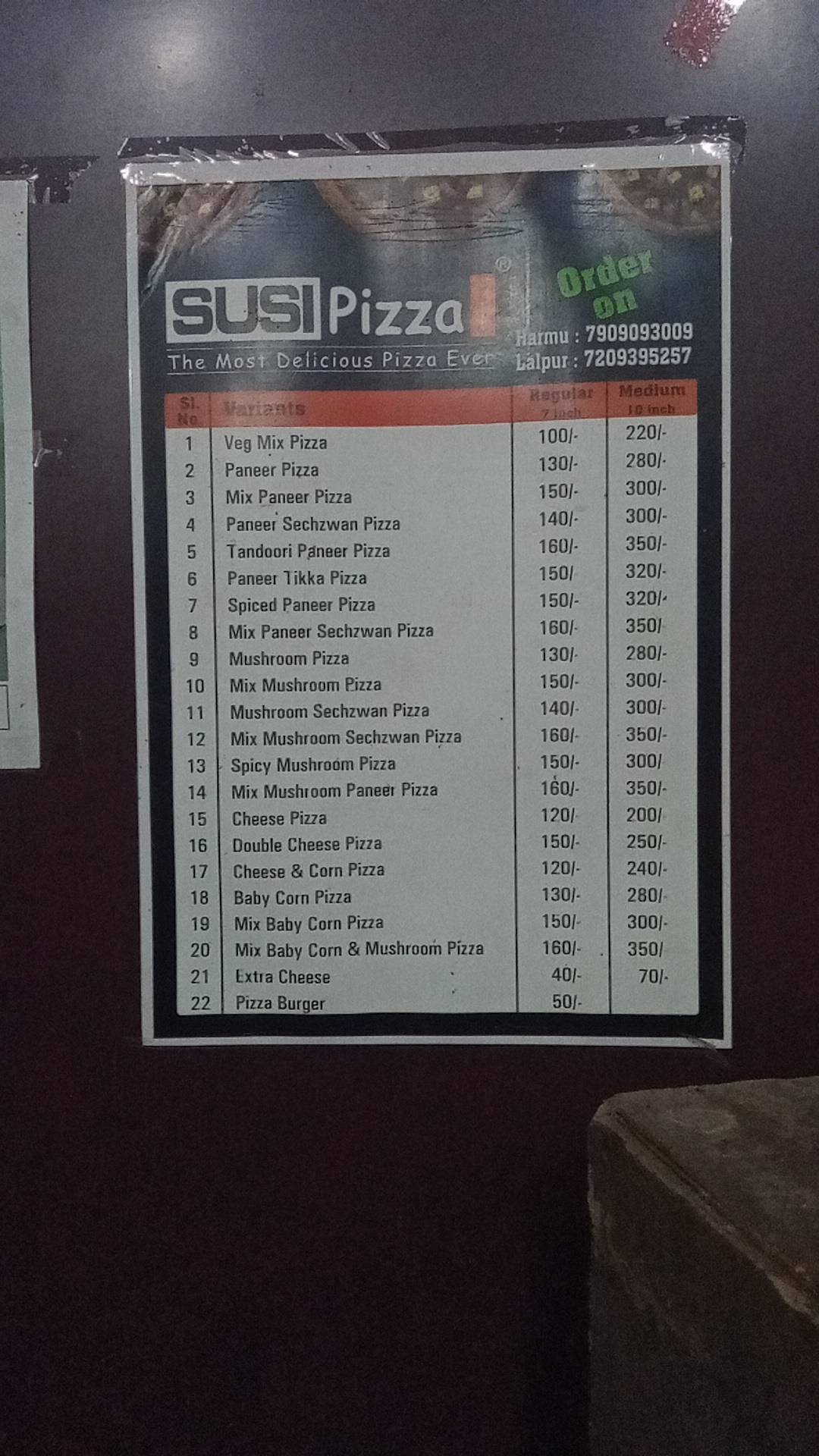 Menu at Susi Pizza, Ranchi, Anandhpuri Hamu Bazar Main Road