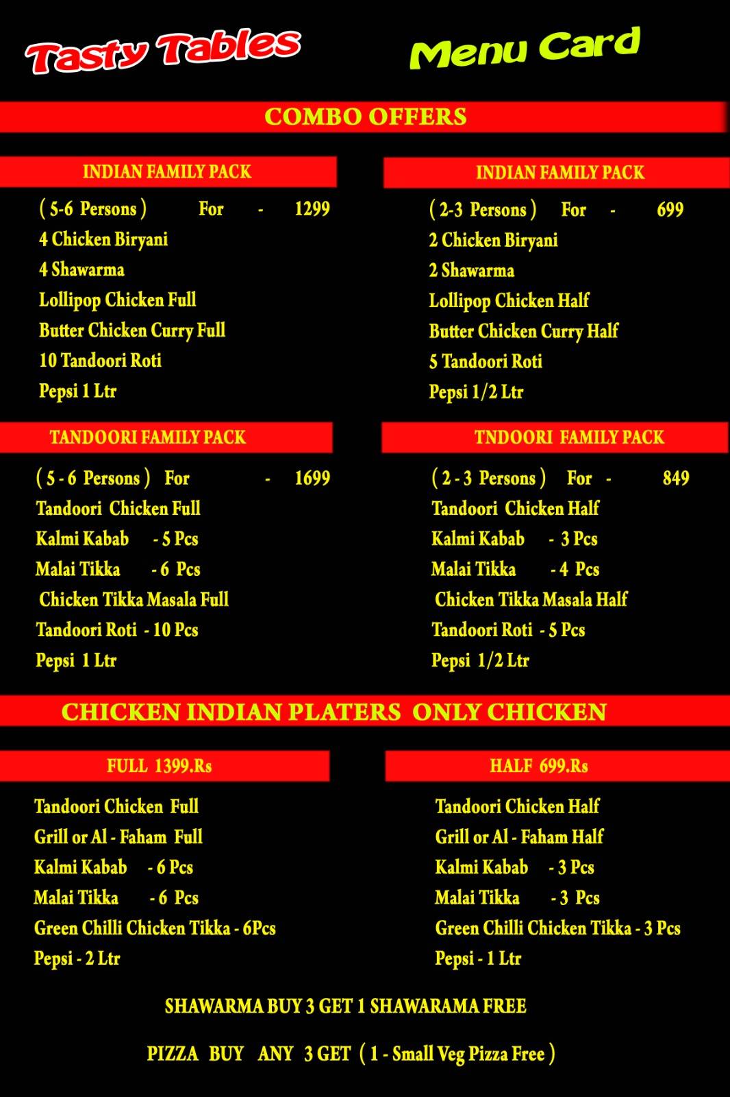 Menu at TASTY TABLES, Jannapura