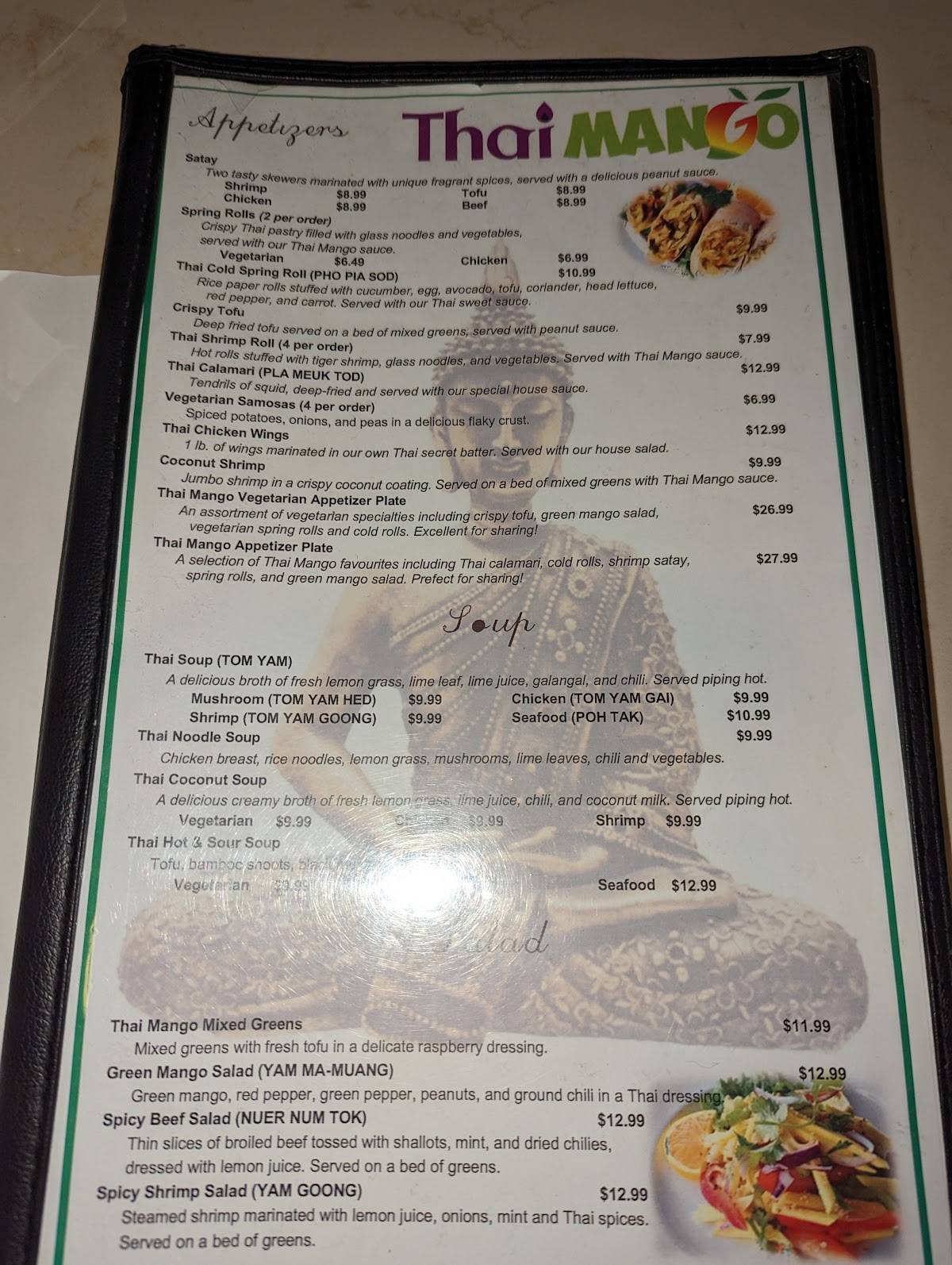 Menu au THAI MANGO restaurant, Toronto, 641 Dupont St