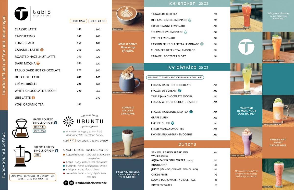Menu at Tablo Kitchen x Cafe BF Resort Village, Las Pinas