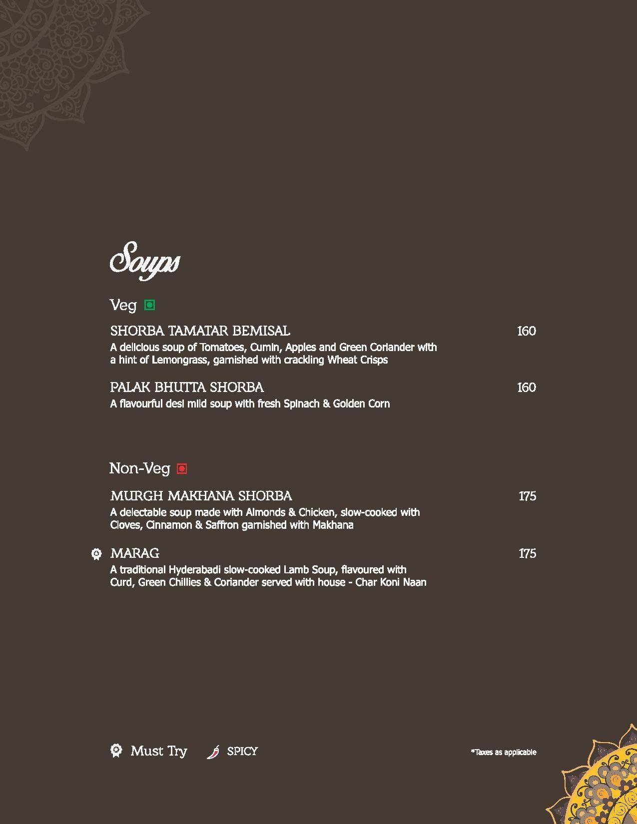 Menu at Tansen, Hyderabad, Ohri's Jalavihar