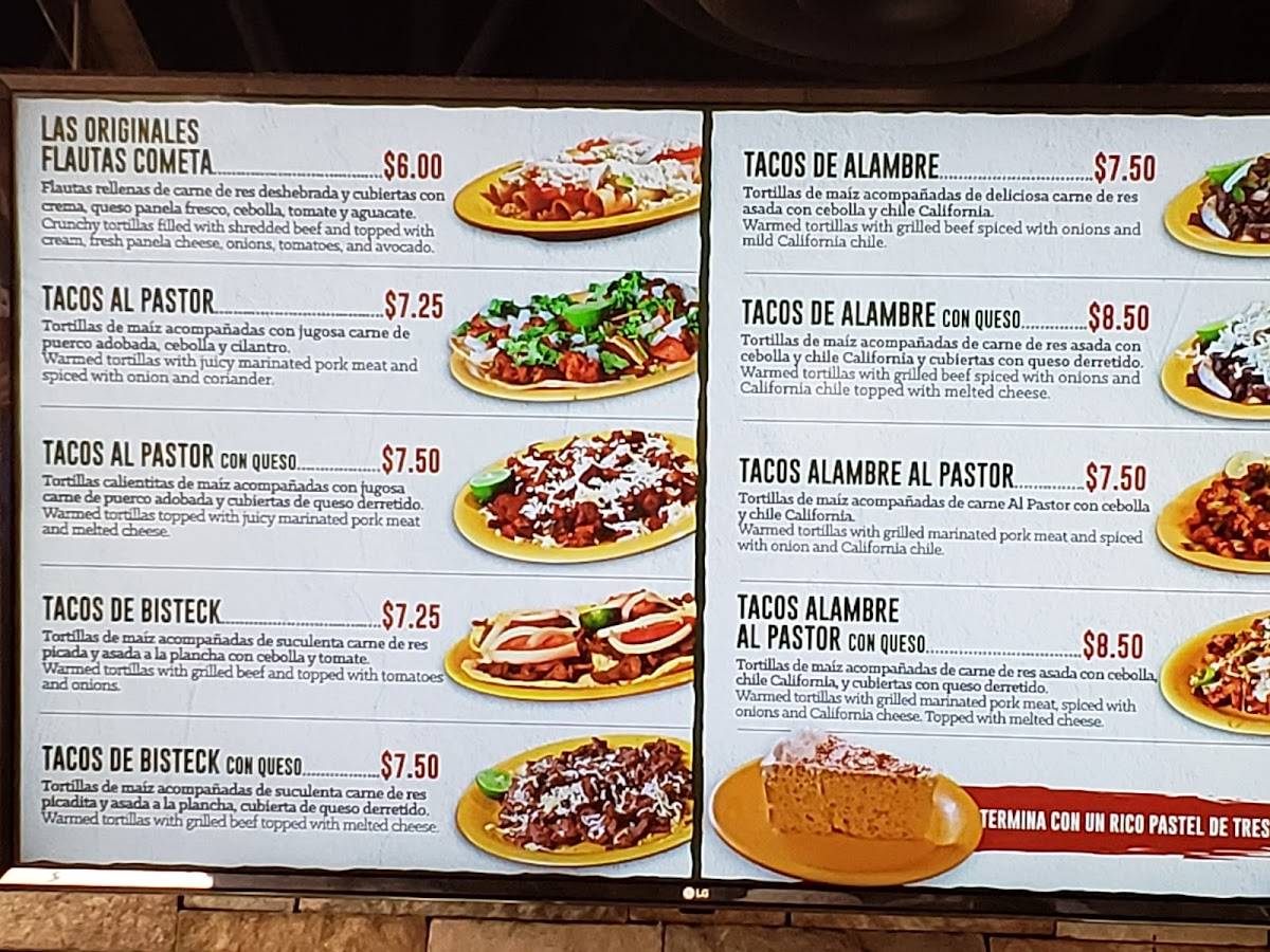 Menu at Taqueria El Cometa restaurant, El Paso, N Mesa St