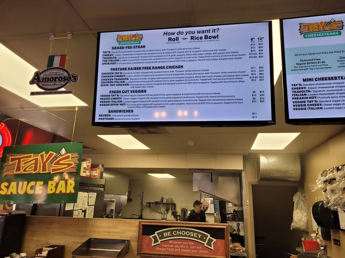 Menu at Tay’s Cheesesteak restaurant, Kansas City