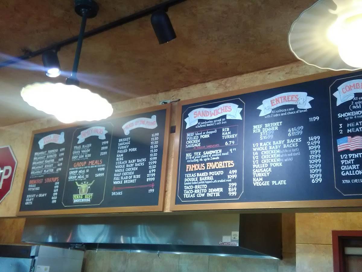 Menu at Texas Best Smokehouse restaurant, Tyler