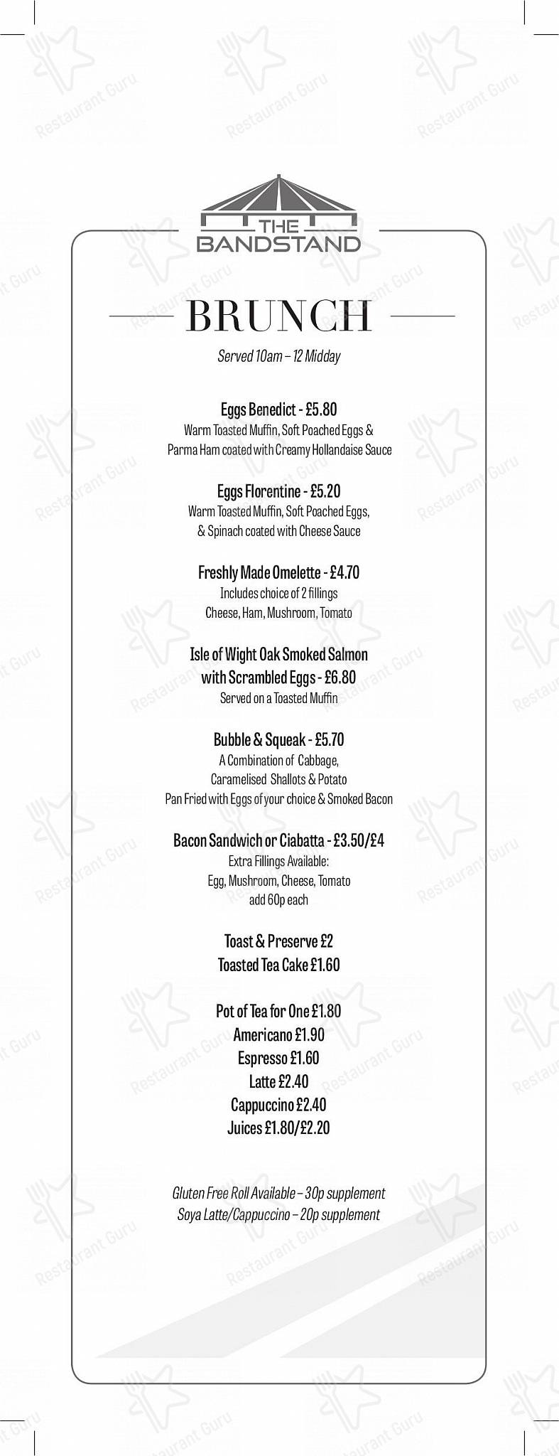 Menu at The Bandstand Restaurant, Sandown