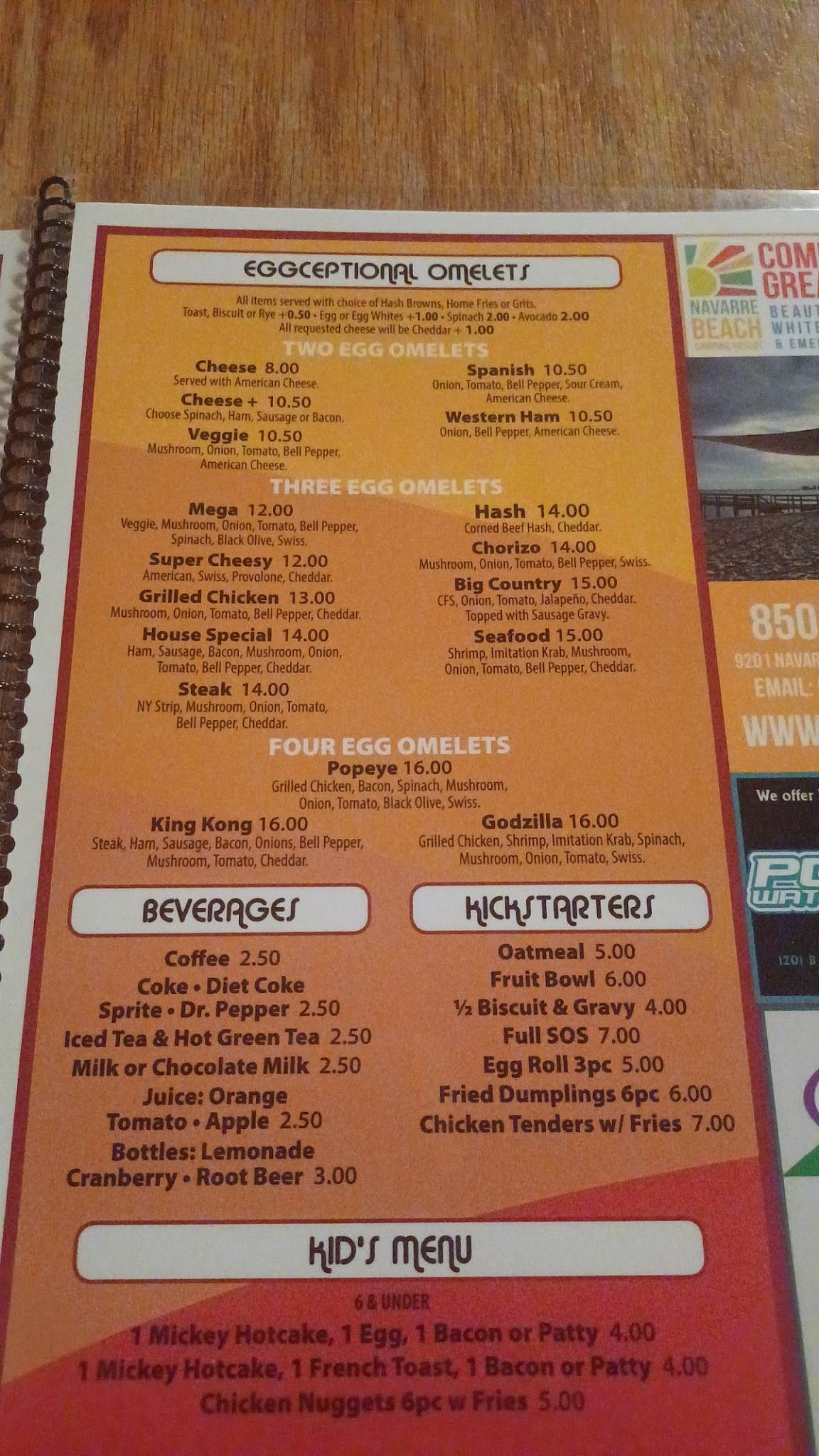 Menu at The Breakfast Place restaurant, Fort Walton Beach