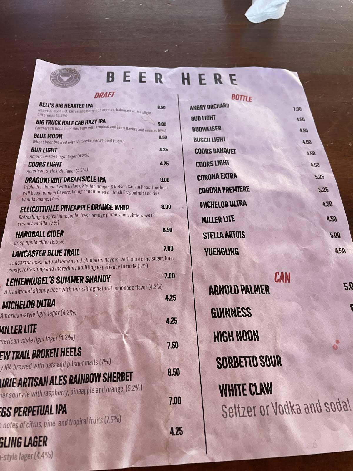 Menu at The Bull Pen Restaurant & Sports Bar, Tyrone