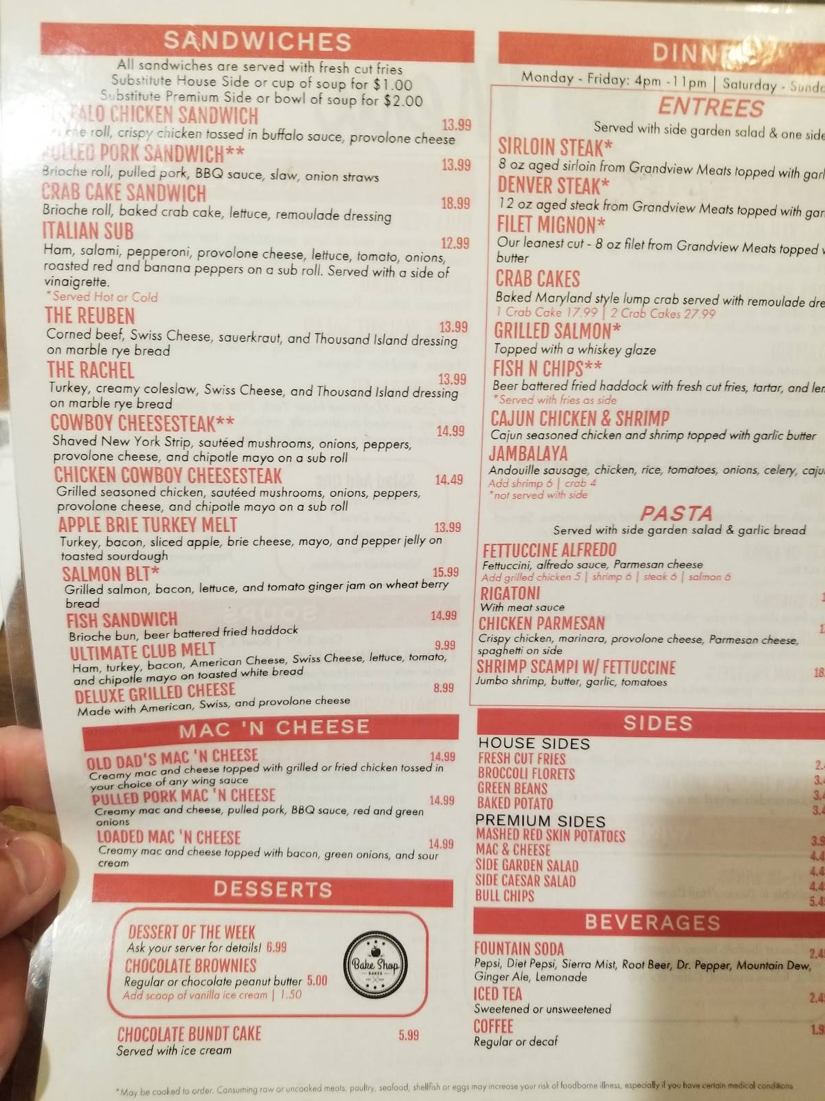 Menu at The Bull Pen Restaurant & Sports Bar, Tyrone