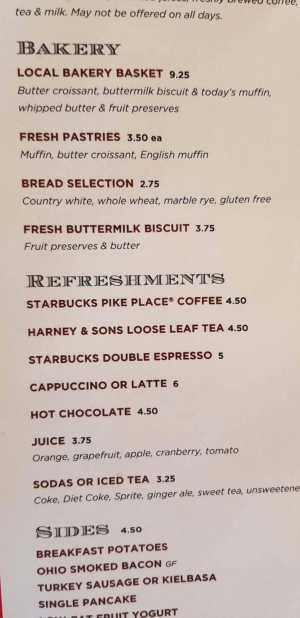 Menu at The Burnham restaurant, Cleveland