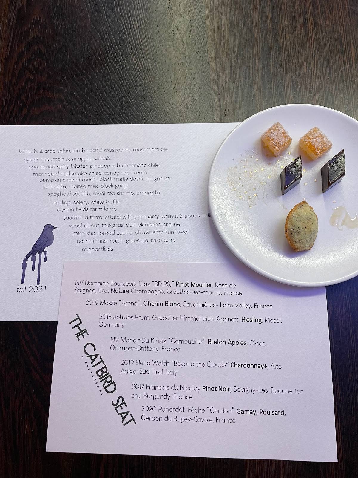 Menu at The Catbird Seat restaurant, Nashville