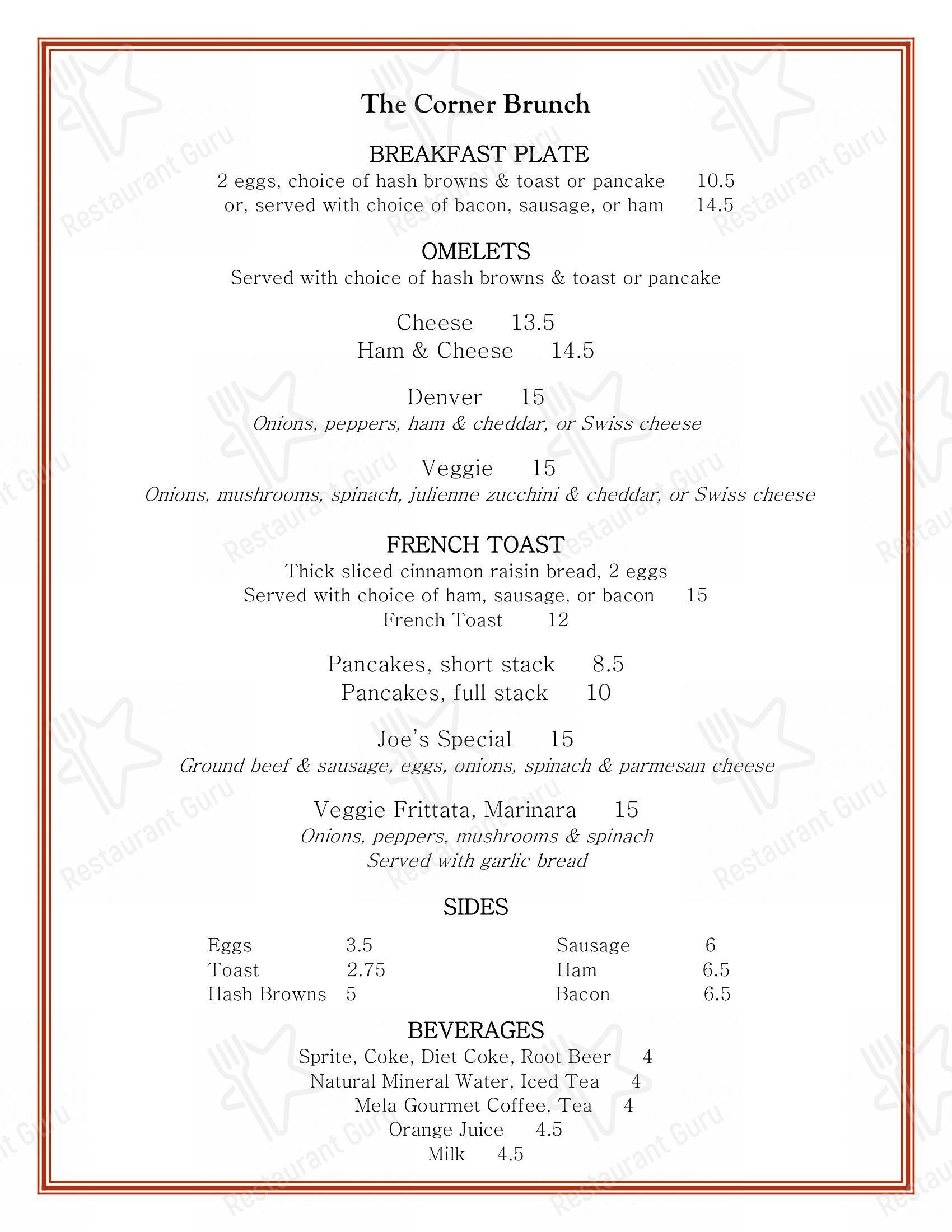 Menu at The Cook's Corner Diner restaurant, Wenatchee