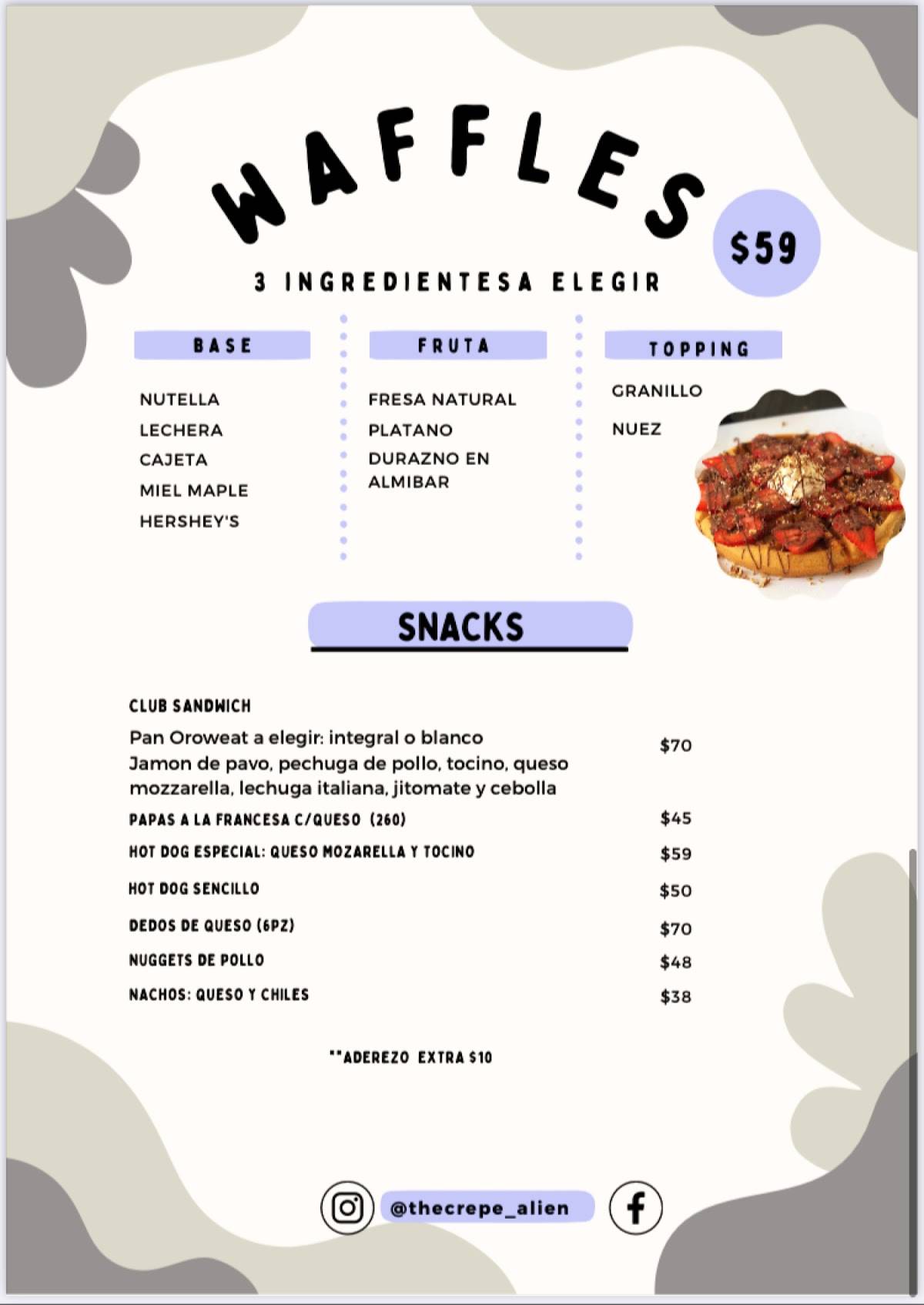Menu at The Crepe Alien, Cuernavaca