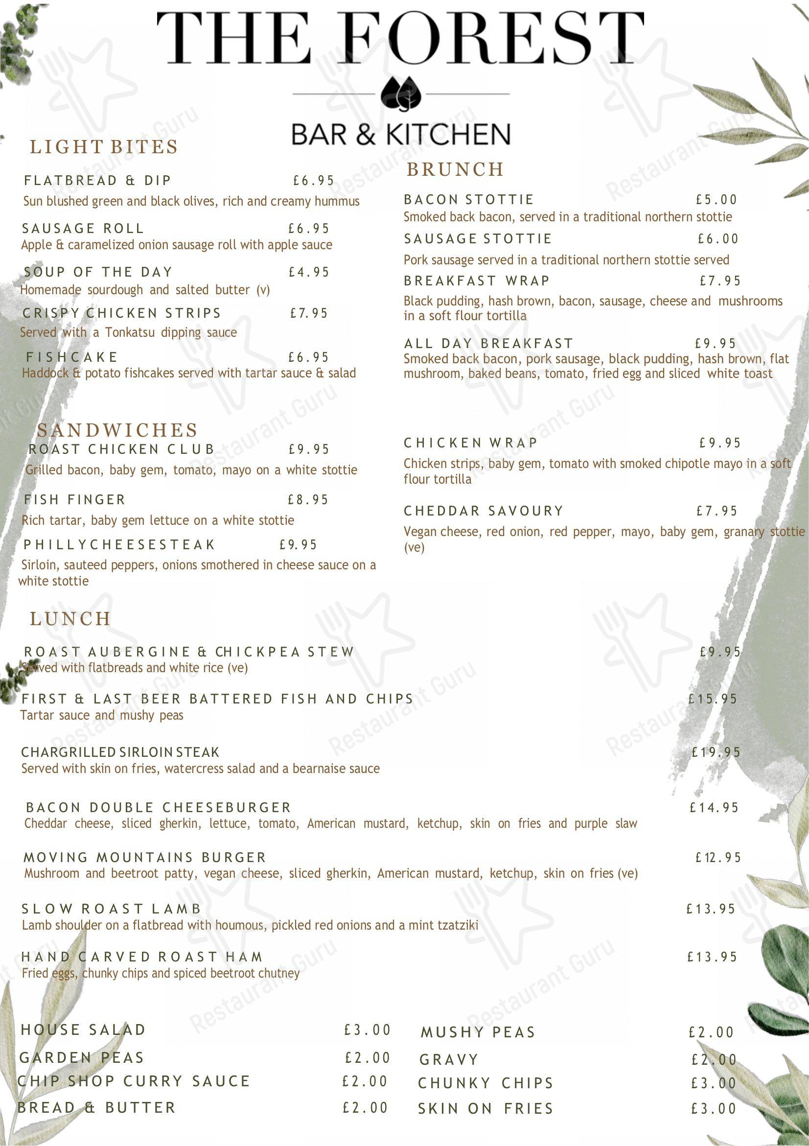 Menu at The Forest Bar and Kitchen, Kielder