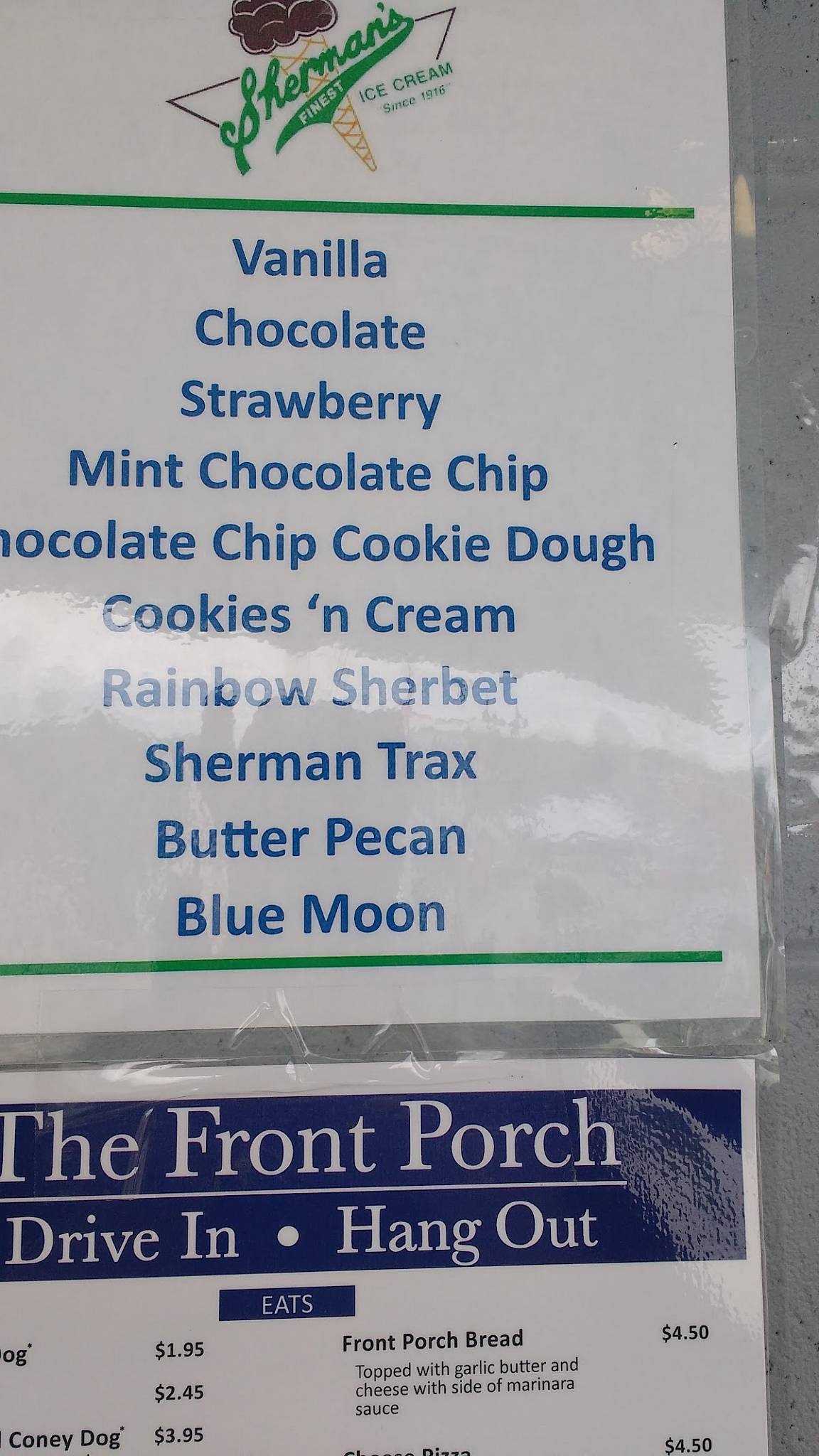 Menu at The Front Porch restaurant, Galesburg