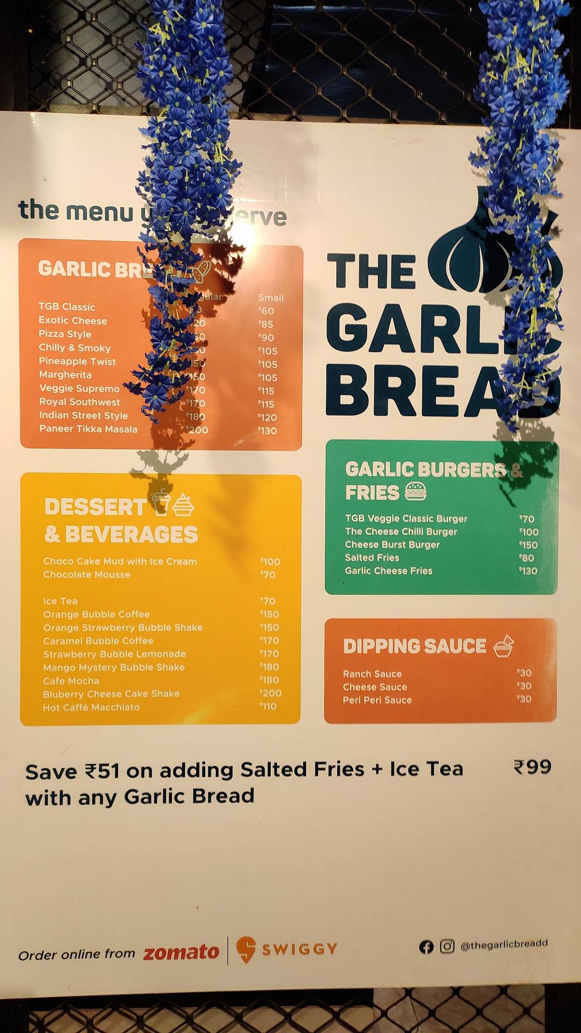 Menu at The Garlic Bread, Bhopal, Bittan Market