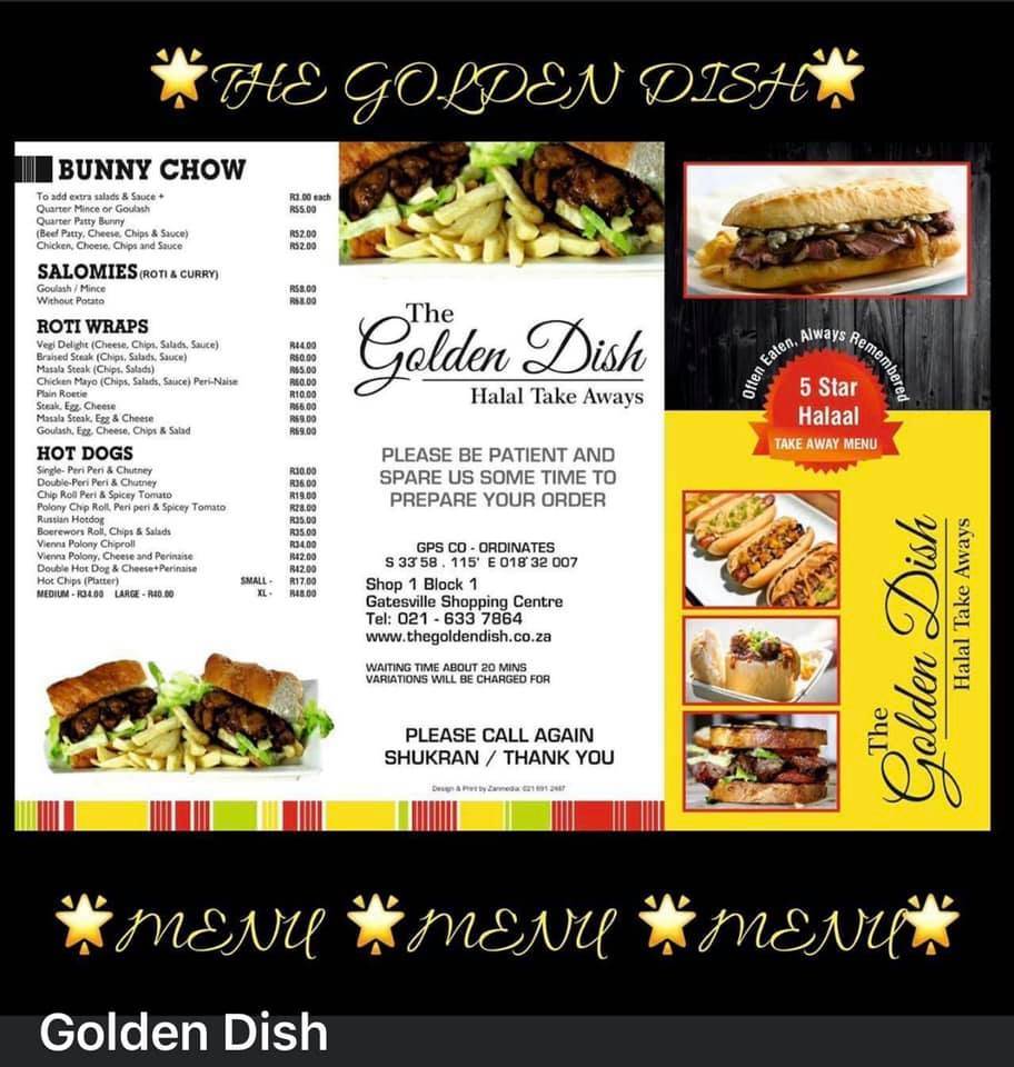 Menu at The Golden Dish restaurant, Cape Town