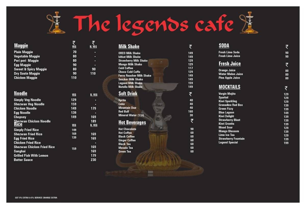 Menu at The Legends cafe, Bengaluru
