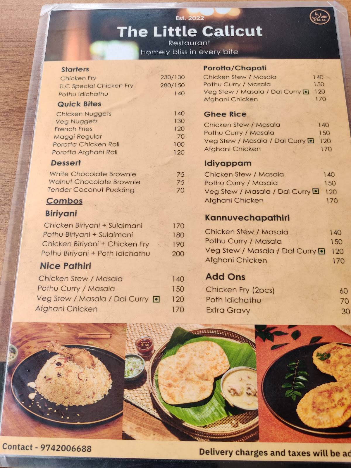 Menu at The Little Calicut, Bengaluru