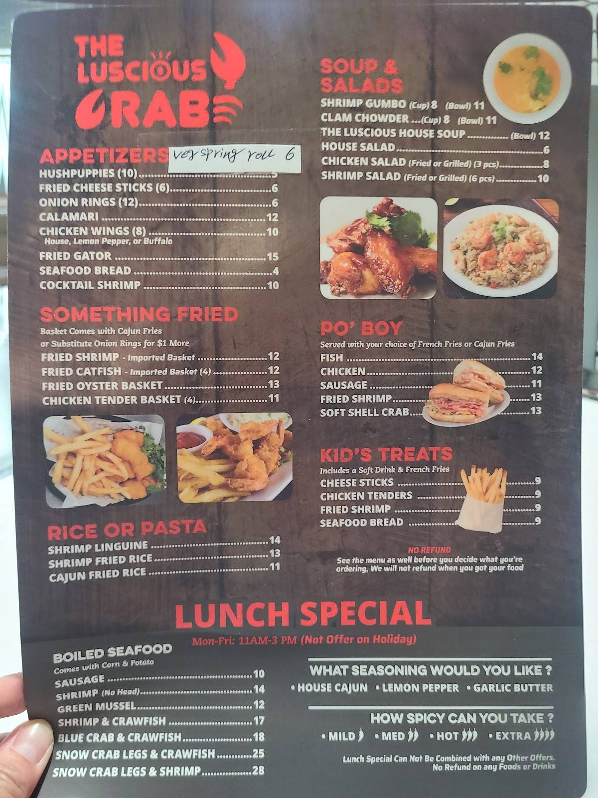 Menu at The Luscious Crab restaurant, Saint Paul