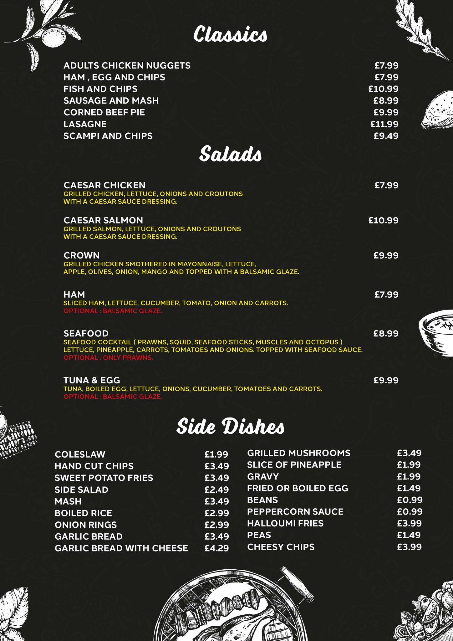 Menu at The New Crown restaurant, Merthyr Tydfil