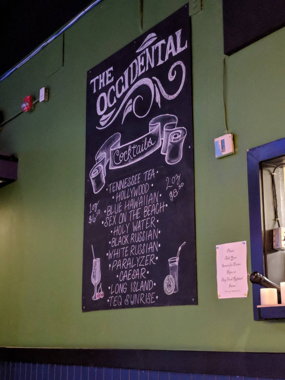 Menu at The Occidental restaurant, Quesnel