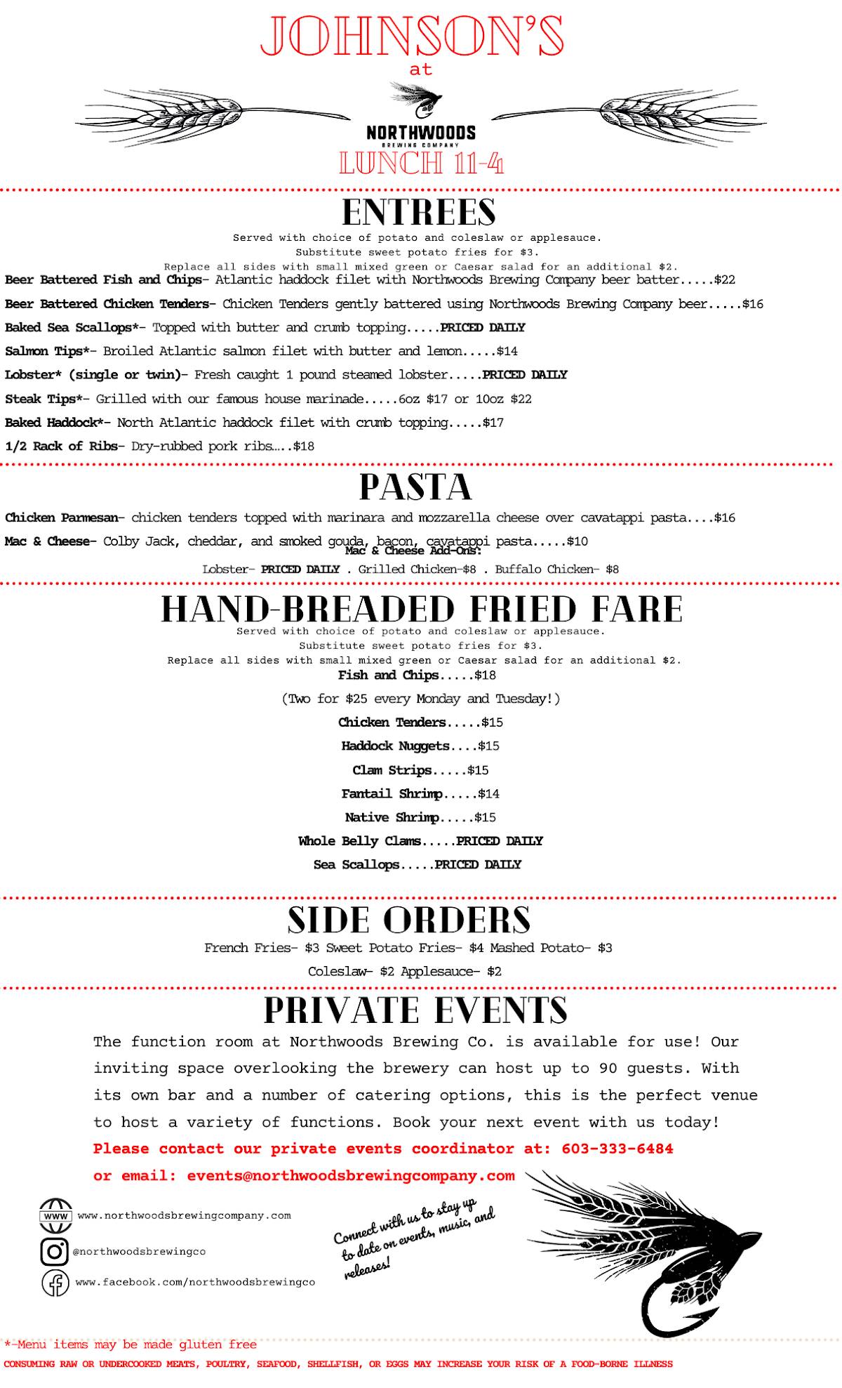 Menu at The Original Johnson's Dairy Bar at Northwoods Brewing Company ...