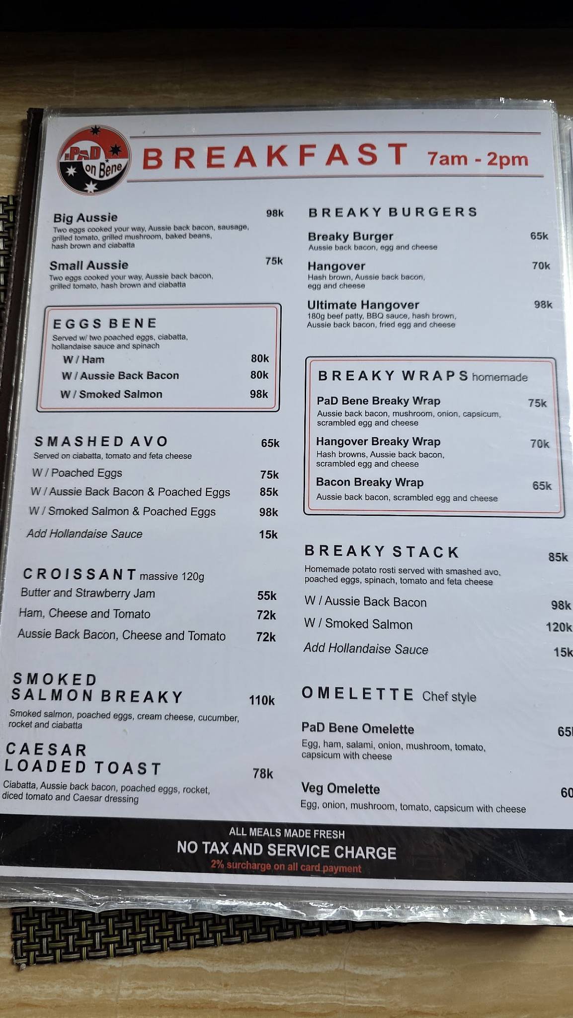 Menu at The Pad On Bene restaurant, Kuta