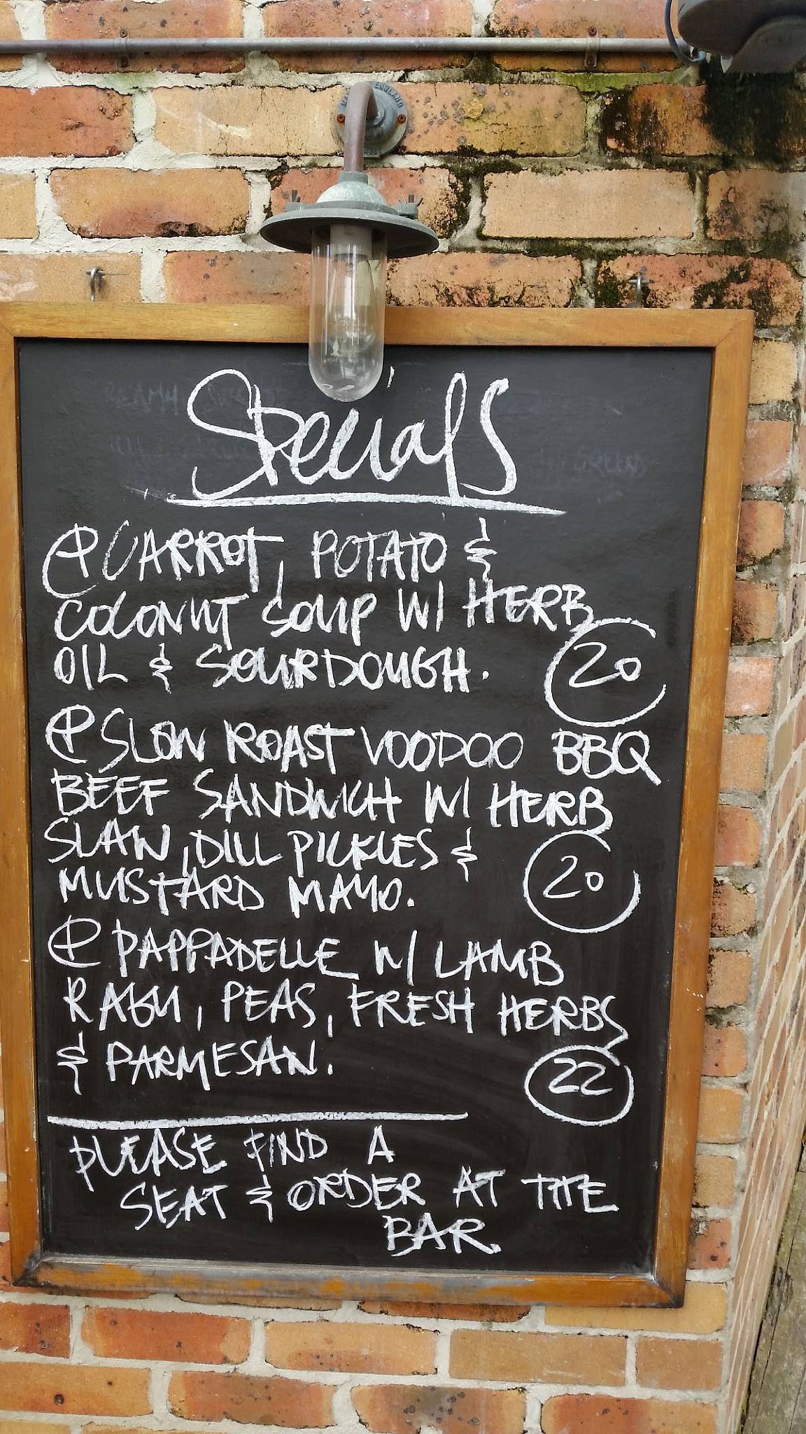Menu at The Roadhouse Byron Bay restaurant, Byron Bay