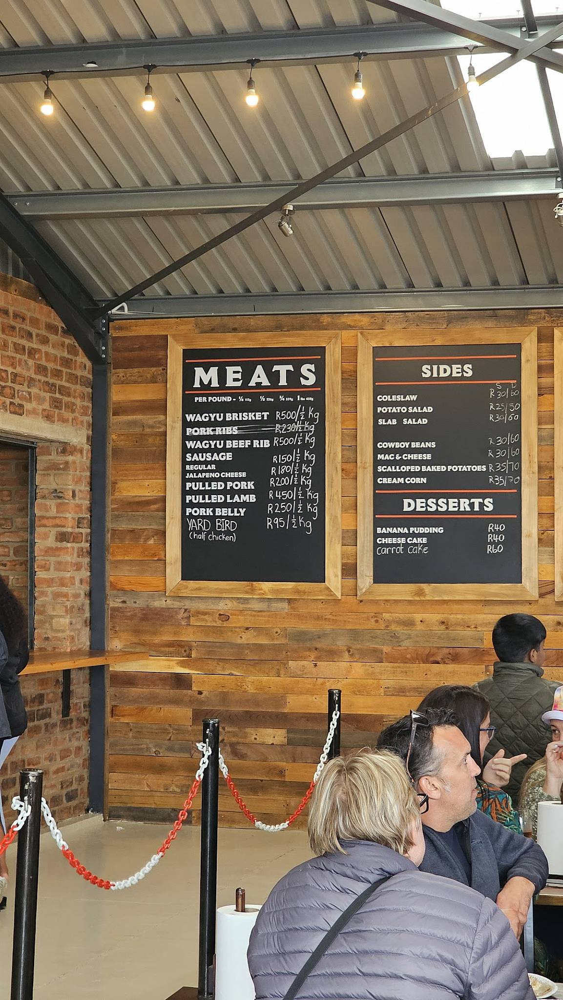 Menu at The Salt Slab BBQ, South Africa